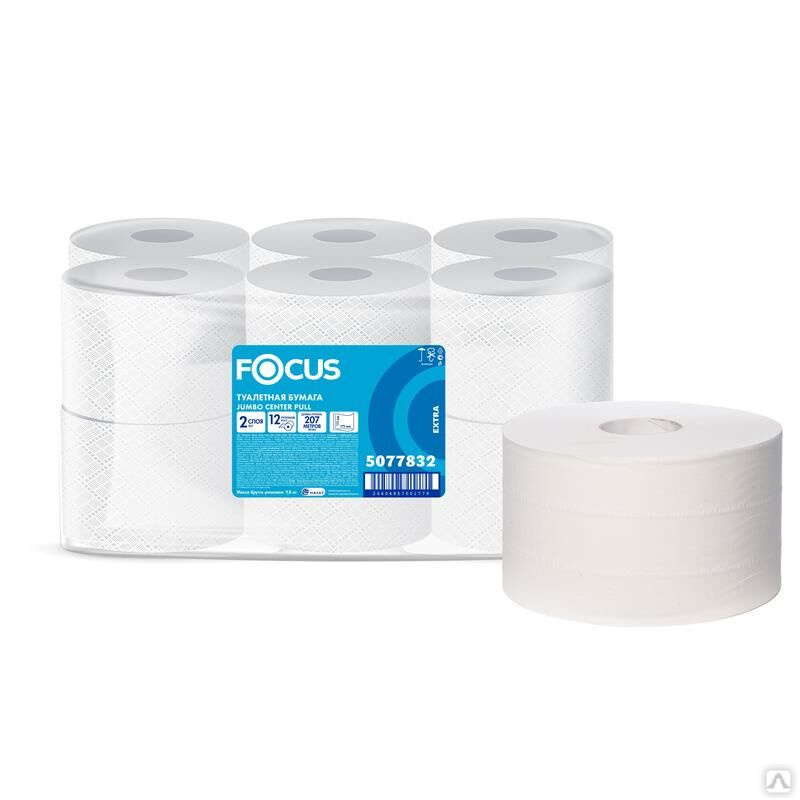 Туалетная бумага FOCUS Jumbo Premium 2 сл. 207 м. ц/в листовая подача ...